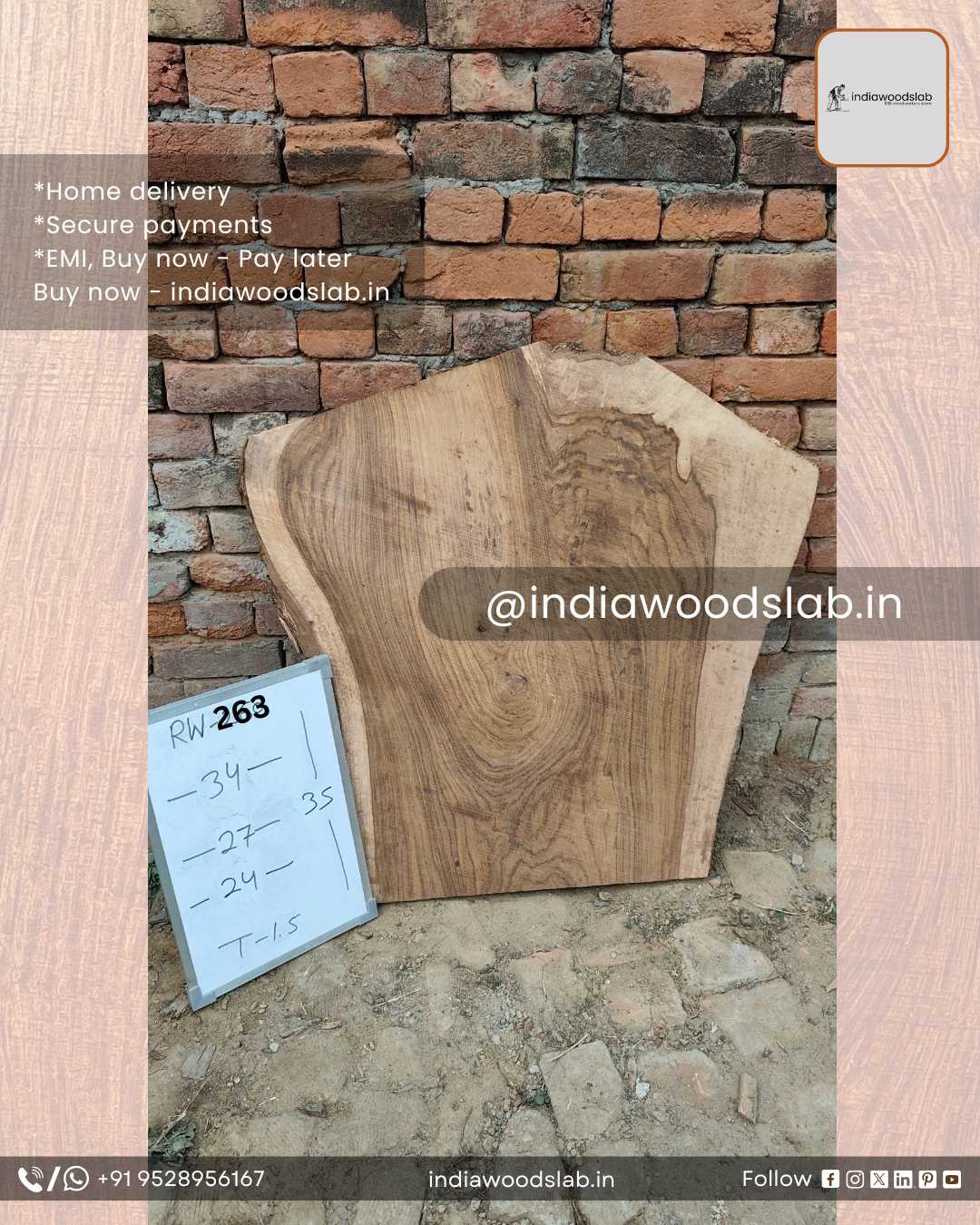 Live edge wood slab RW 263 - indiawoodslab.in